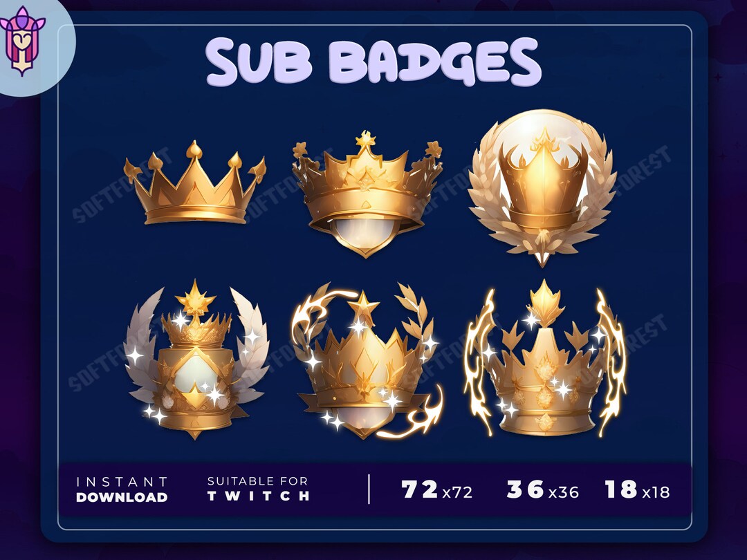 Twitch Sub Badges Crown Cheer Badges Subscriber Badge Bit Badges Twitch ...