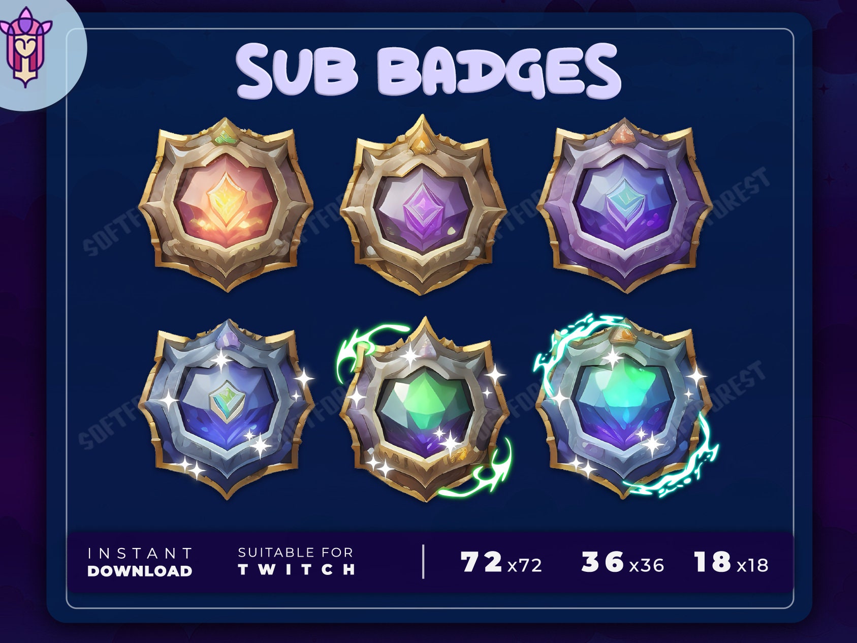 Twitch Sub Badges Crystals Cheer Badges Subscriber Badge Bit Badges ...