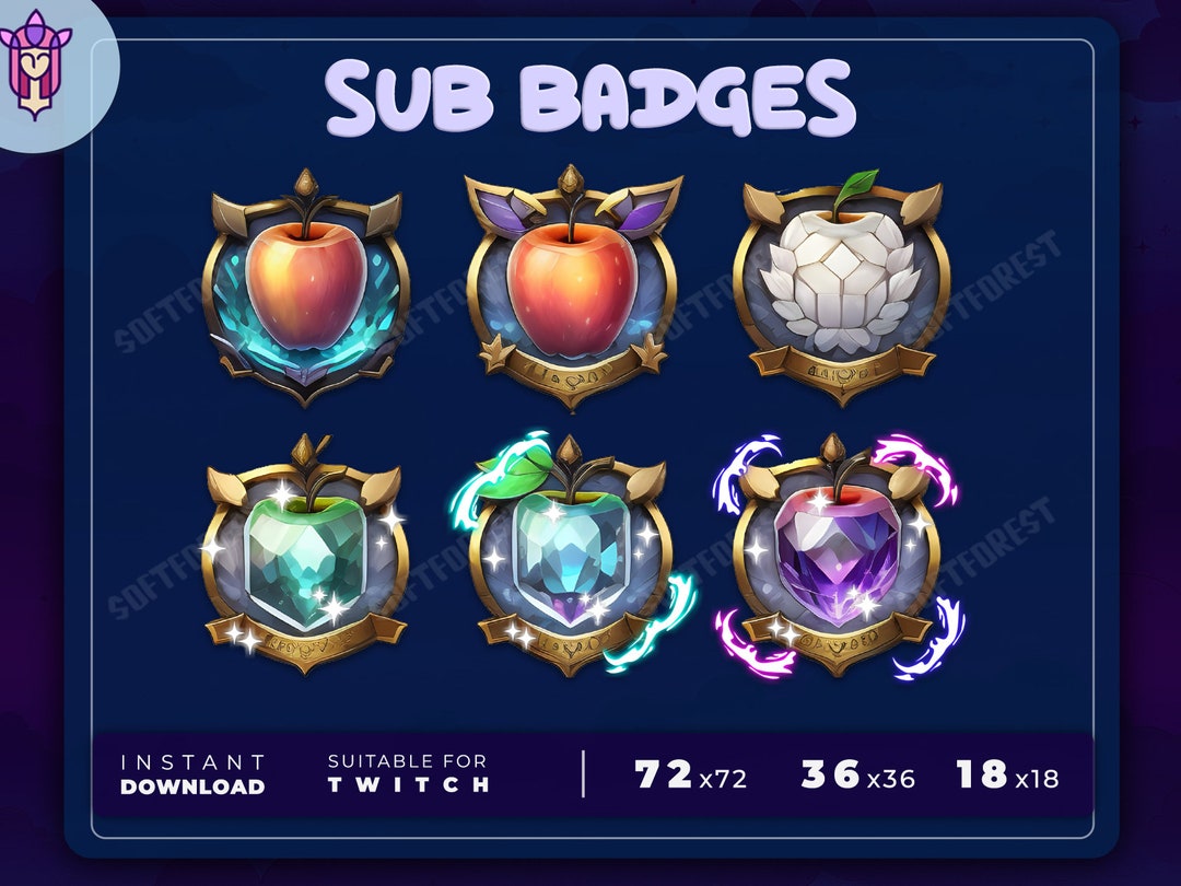 Twitch Sub Badges Apple Cheer Badges Subscriber Badge Bit Badges Twitch ...