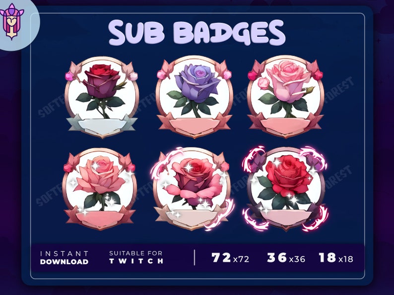 Twitch Sub Badges Rose Flowers Cheer Badges Subscriber Badge Bit Badges ...