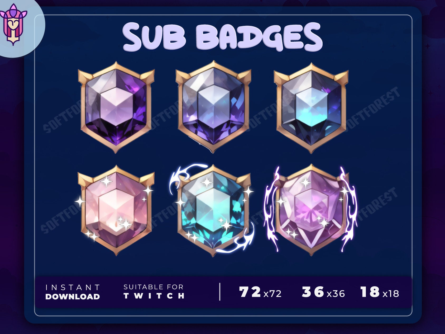 Twitch Sub Badges Anime Crystals Cheer Badges Subscriber Badge Bit ...