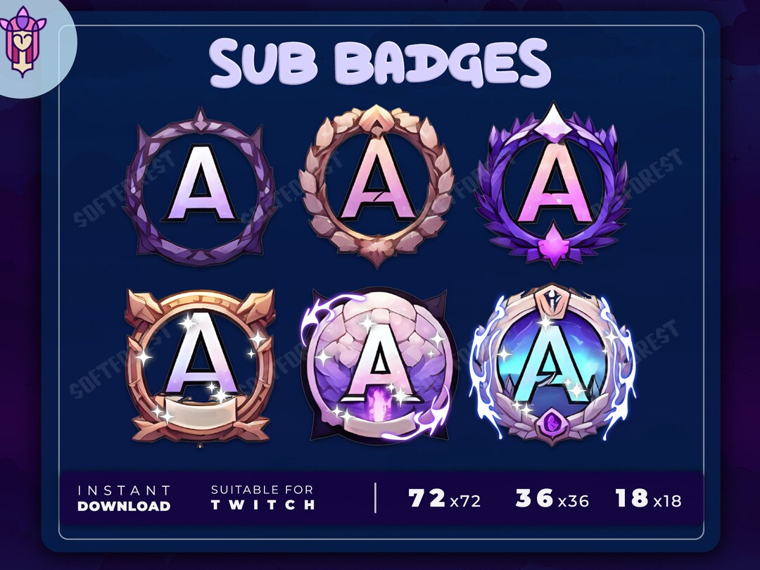 Twitch Sub Badges Letter A Cheer Badges Subscriber Badge Bit Badges ...