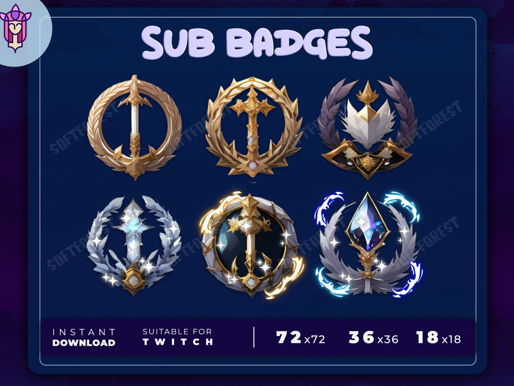 Twitch Sub Badges Sword Cheer Badges Subscriber Badge Bit Badges Twitch ...