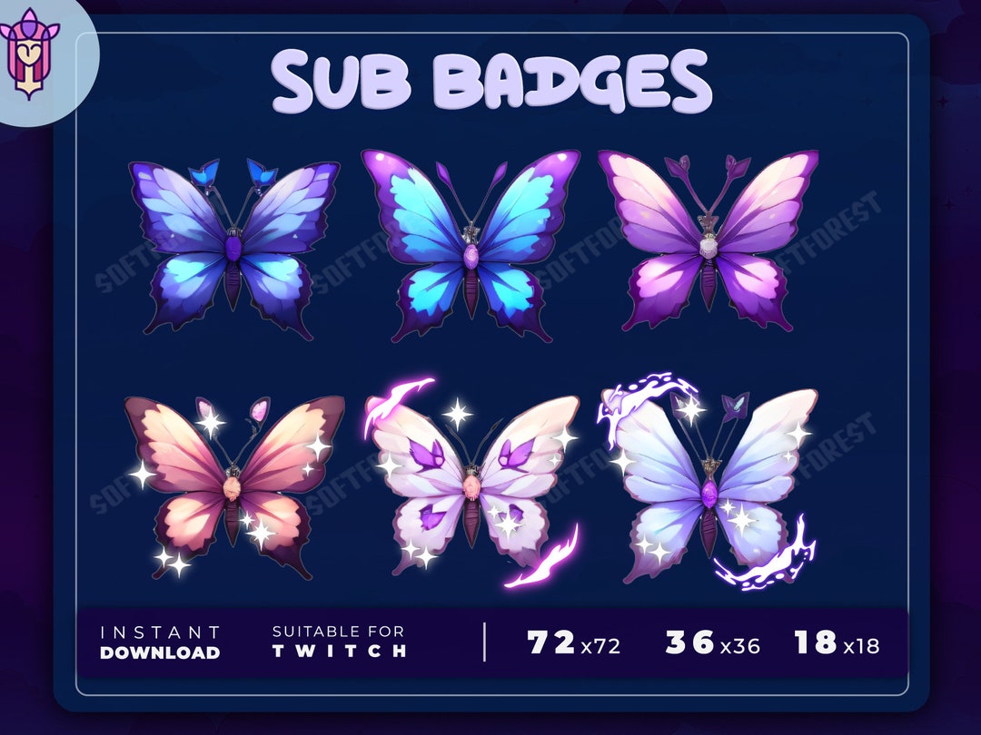 Twitch Sub Badges Butterfly Cheer Badges Subscriber Badges Bit Badges ...