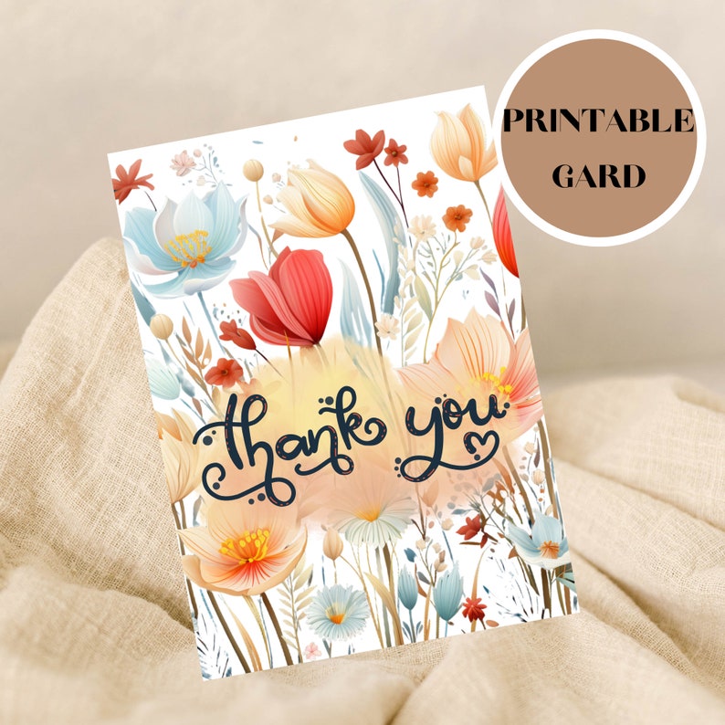 Tarjetas de agradecimiento imprimibles Tarjetas de agradecimiento florales Imprimir en casa ...