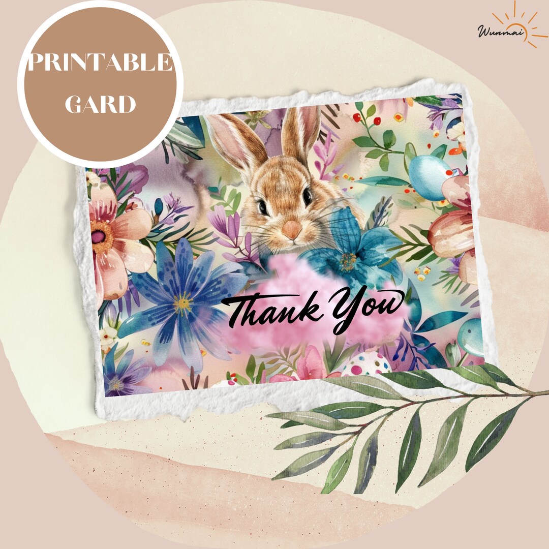 Spring Rabbit thank You Card Thank You Rabbit easter Thank You thank ...