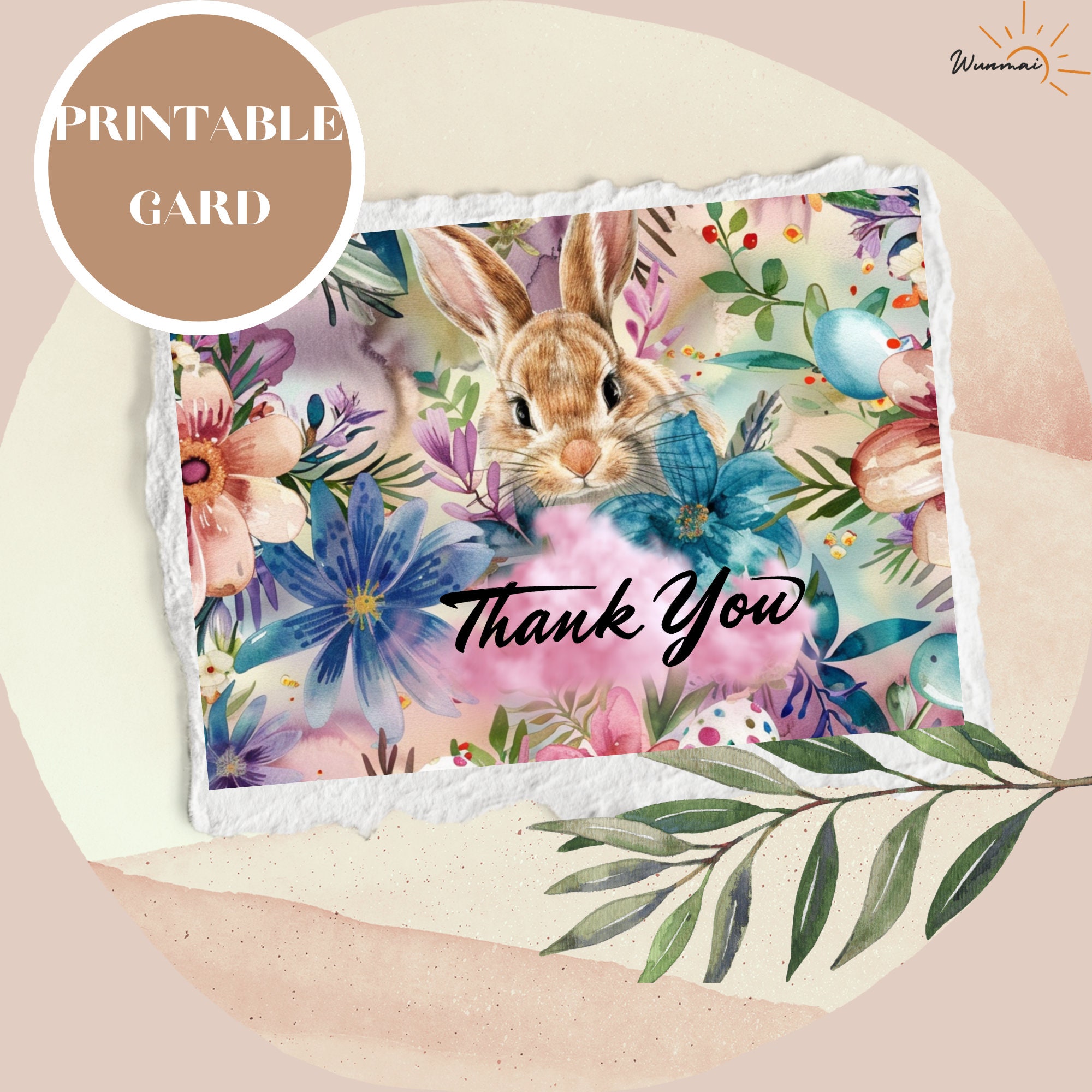 Spring Rabbit thank You Card Thank You Rabbit easter Thank You thank ...