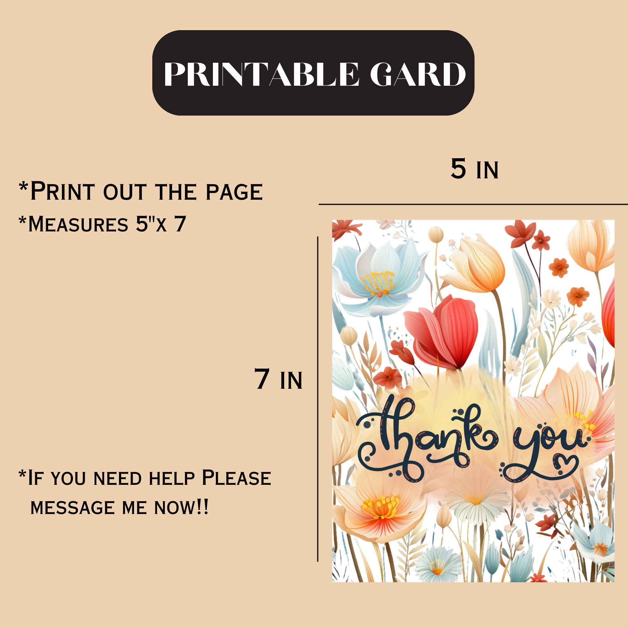Printable Thank You Cards Floral Thank You Cards Print at Home Thank ...