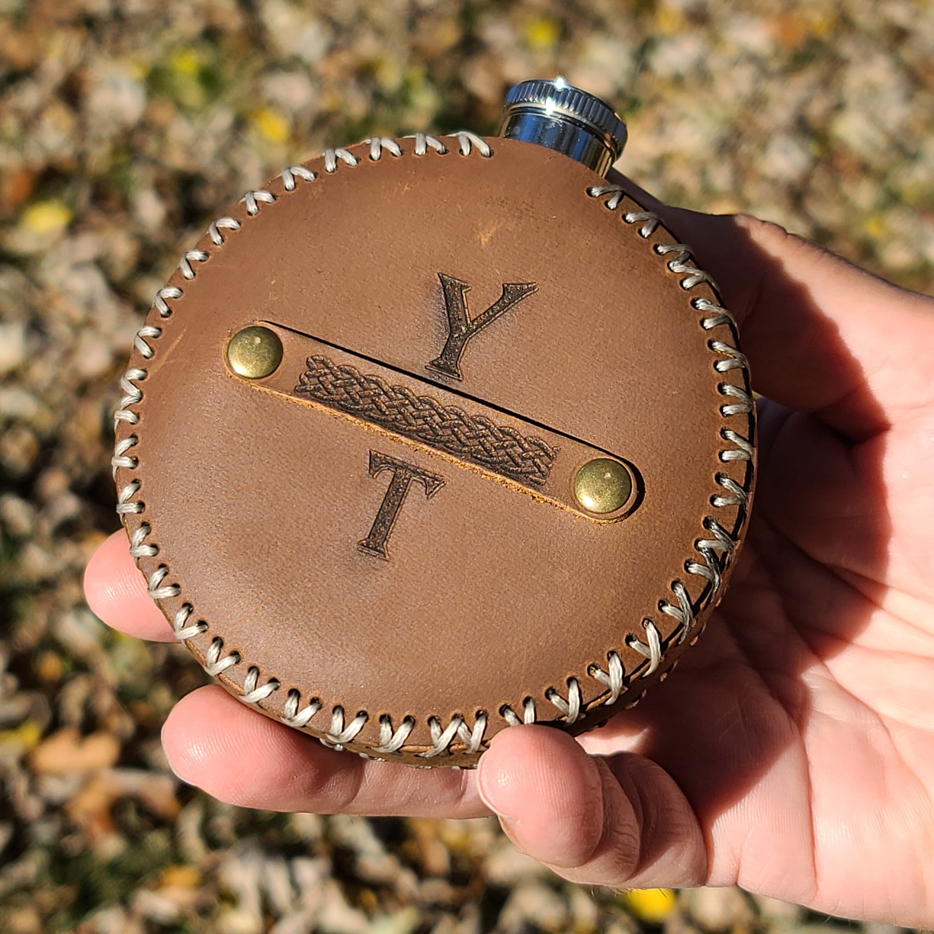 Personalized Leather Covered Hip Flask, Customized Round Hip Flask ...