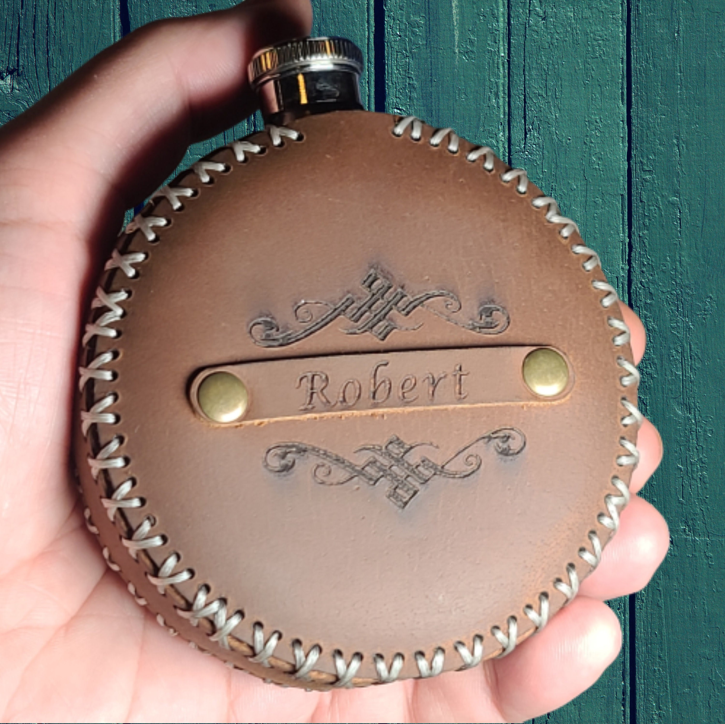 Personalized Leather Covered Hip Flask, Customized Round Hip Flask ...