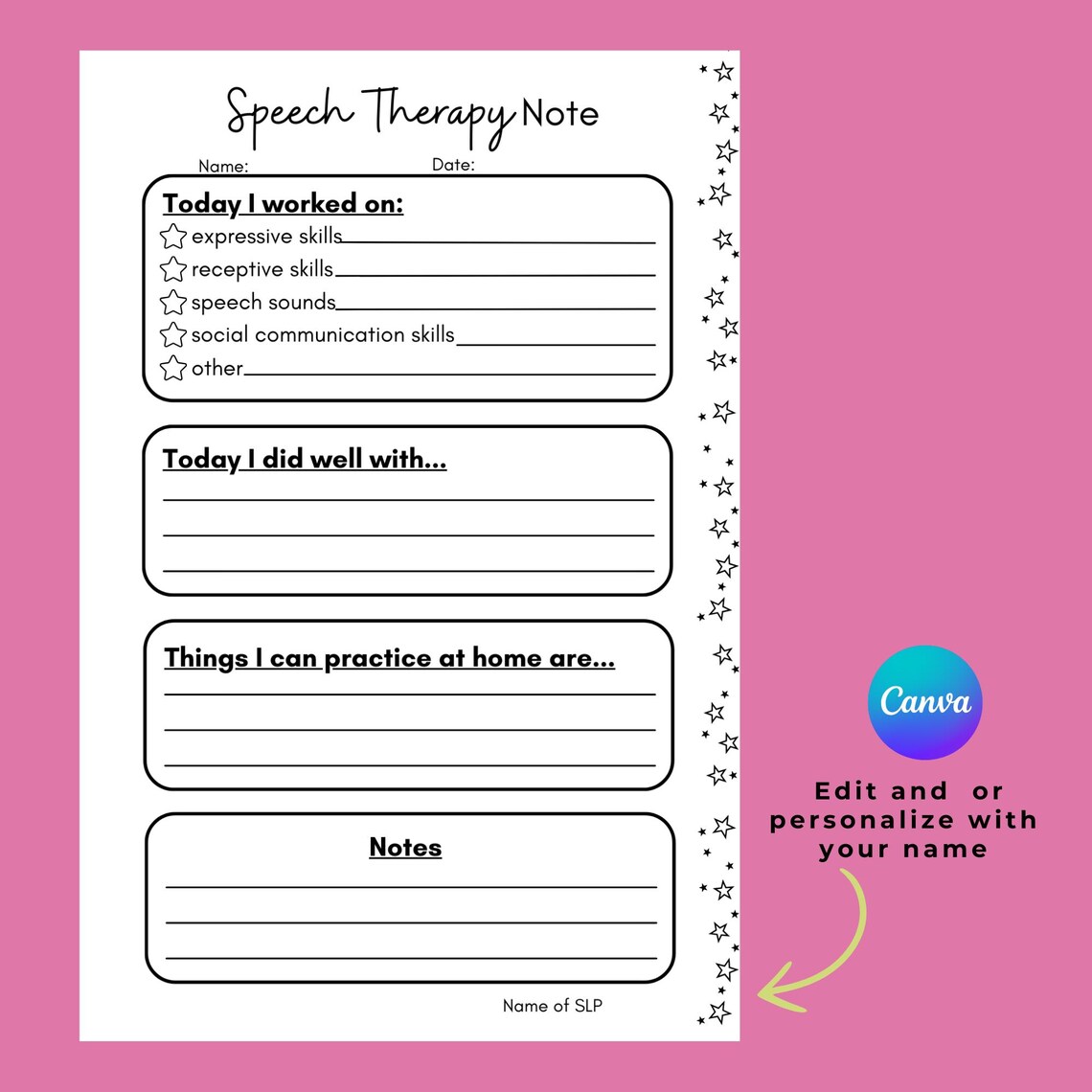 Printable Speech Therapy Parent Note | Daily Speech Progress Sheet ...