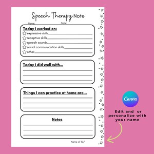 Printable Speech Therapy Parent Note | Daily Speech Progress Sheet ...
