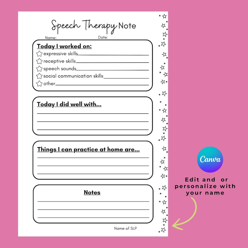 Printable Speech Therapy Parent Note | Daily Speech Progress Sheet ...