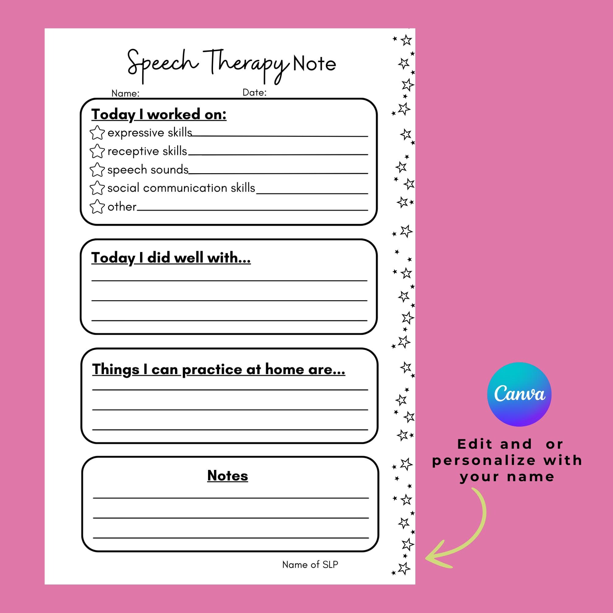 Printable Speech Therapy Parent Note | Daily Speech Progress Sheet ...