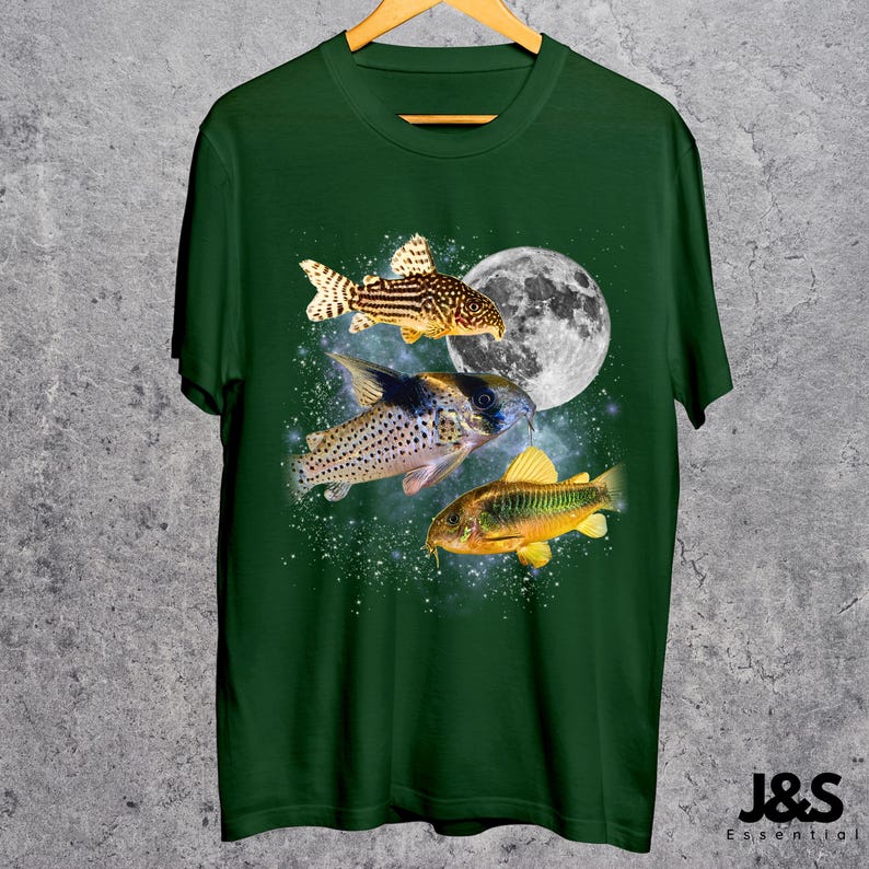 Three Corydoras Catfish Retro Graphic T-shirts, Funny Aquarium Moon Tee ...