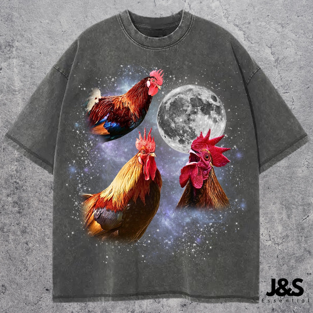 Three Rooster Retro Graphic T-shirts, Vintage Rooster Moon Tshirt ...