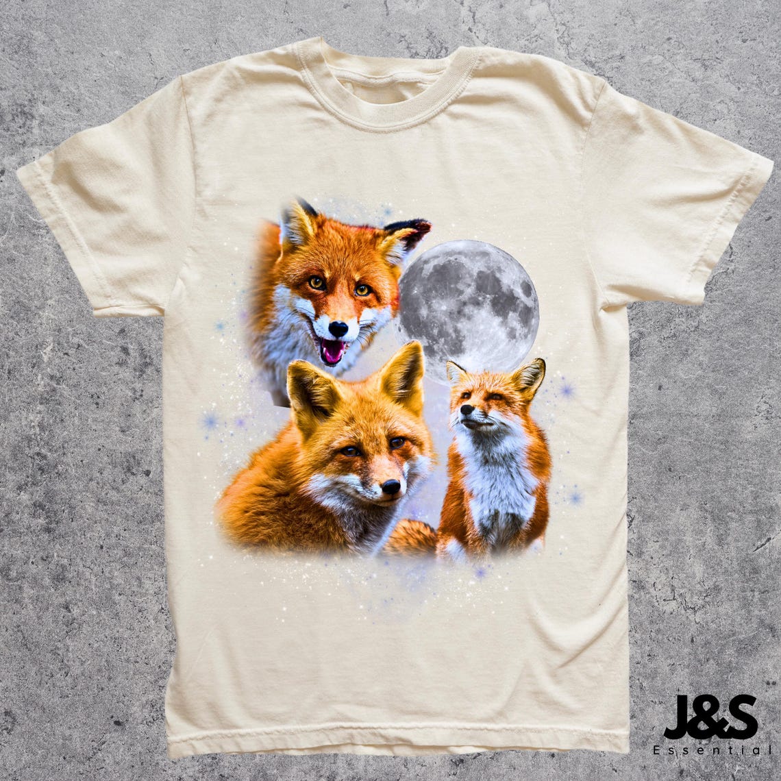 Three Fox Retro Graphic T-shirts, Vintage Fox Moon Tshirt, Fox Lovers ...