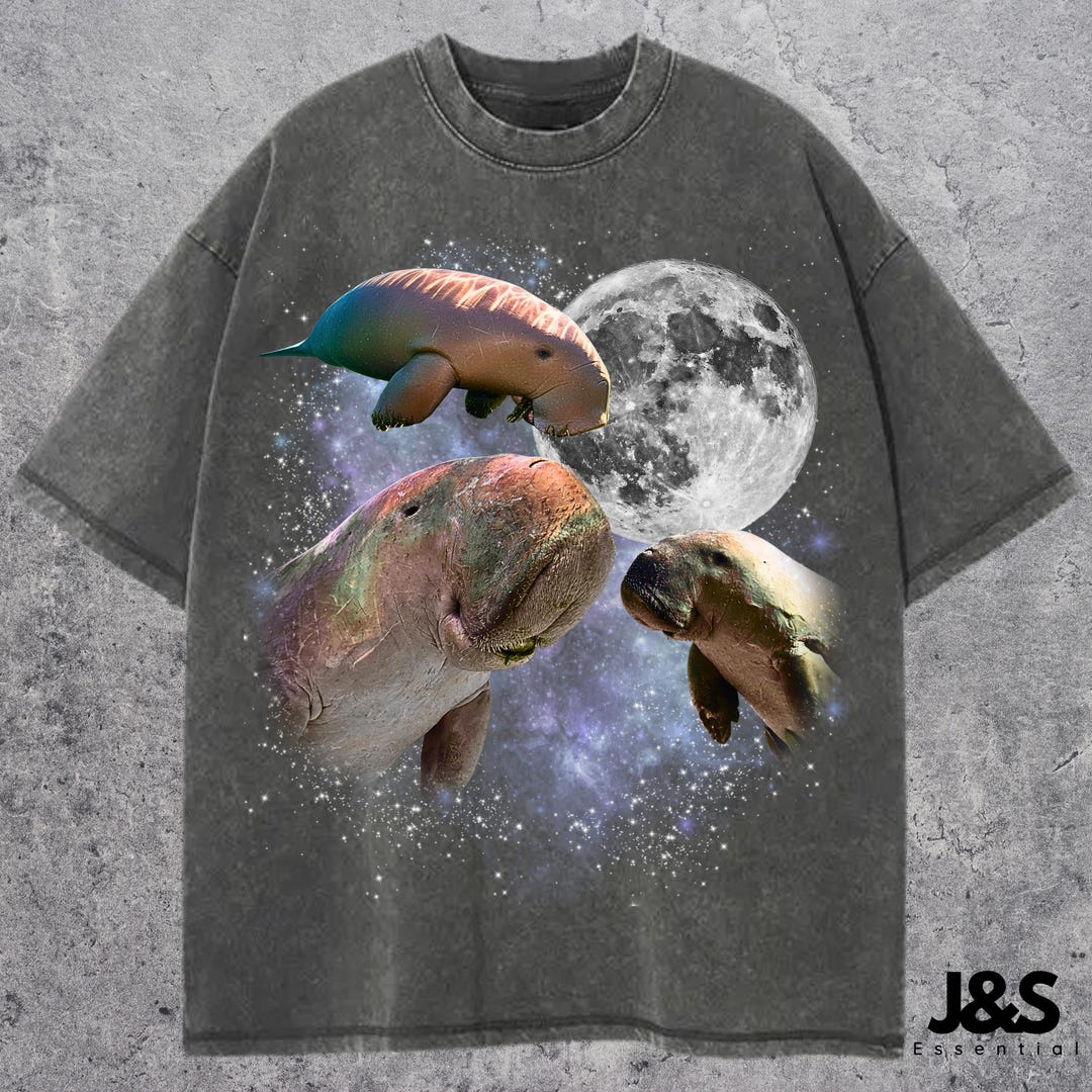 Three Dugong Retro Graphic T-shirts, Funny Dugong Moon Tee, Sea Cow ...