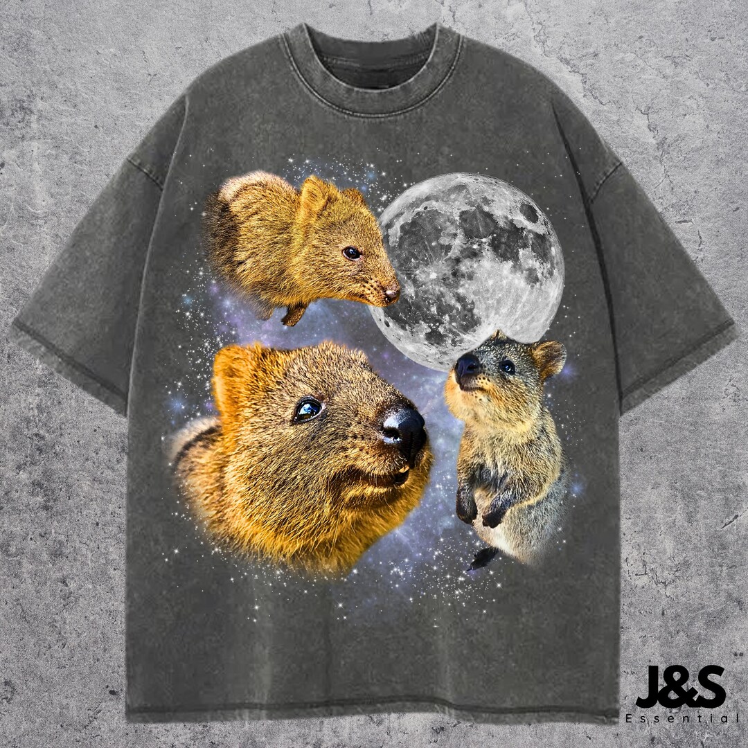 Three Quokkas Retro Moon T-shirt, Cute Happy Animal Graphic Tee, Funny ...
