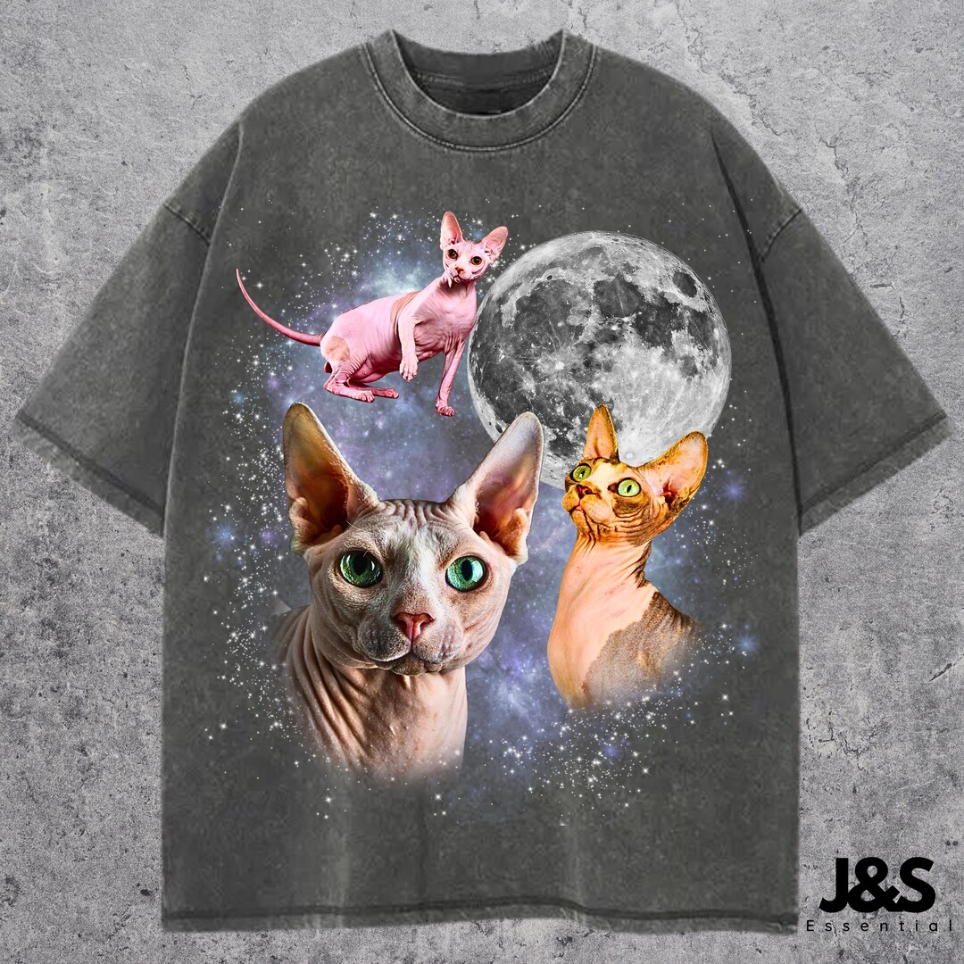 Three Sphynx Cat Moon Shirt, Hairless Kitty Lover Tee, Vintage Wash ...
