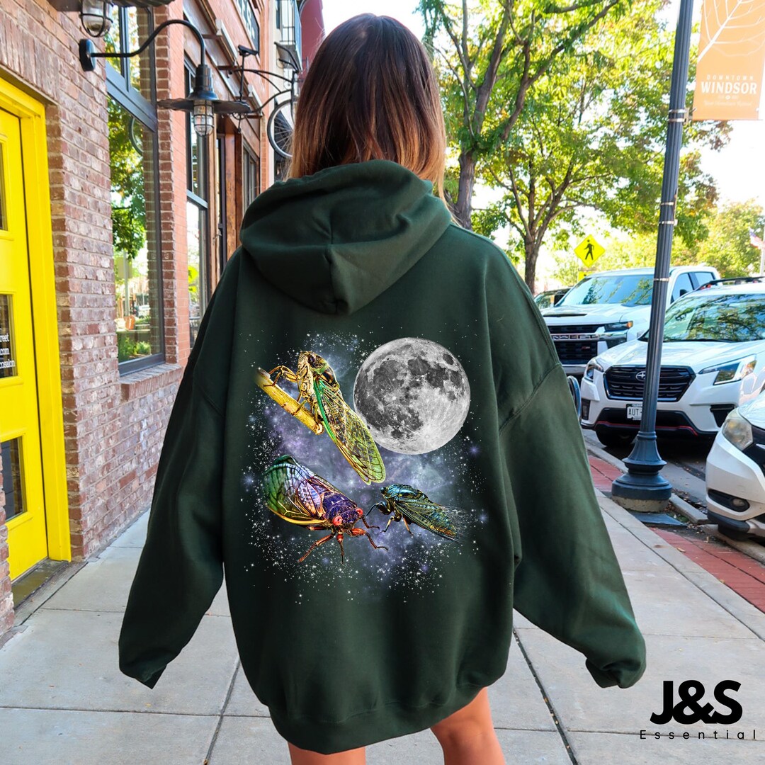 Three Cicada Moon Hoodie, Insect Lover Sweatshirt, Unique Bug Pullover ...