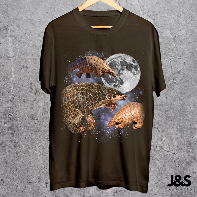 Three Pangolins Retro Moon T-shirt, Rare Animal Graphic Tee, Funny ...