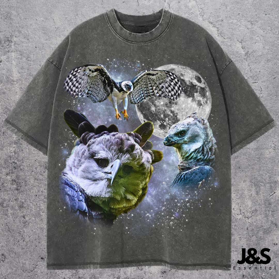 Three Harpy Eagles Retro Graphic Tshirt, Vintage Eagle Moon Shirt ...