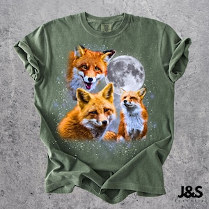 Three Fox Retro Graphic T-shirts, Vintage Fox Moon Tshirt, Fox Lovers ...