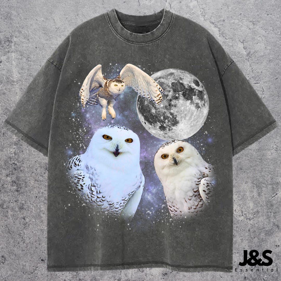 Three Snowy Owl Retro Graphic Tshirts, Vintage White Owl Moon Shirt ...