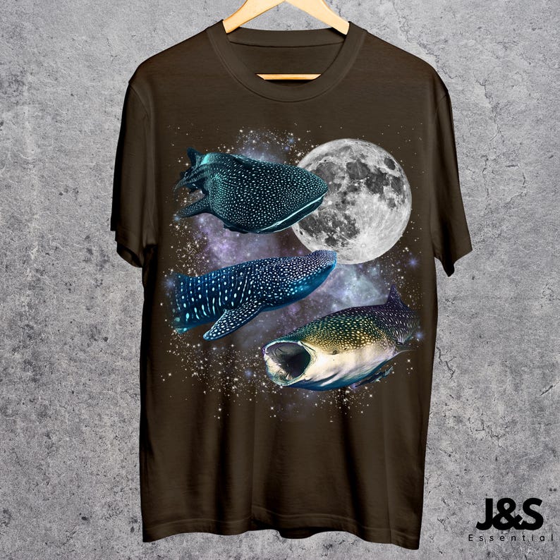 Three Whale Shark Retro Graphic T-shirts, Vintage Sea Creature Moon ...