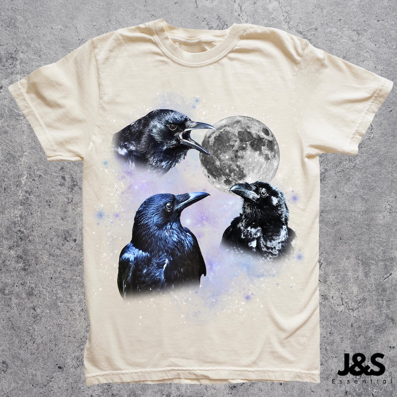 Three Raven Retro Graphic T-shirts, Vintage Raven Moon Tshirt, Raven ...