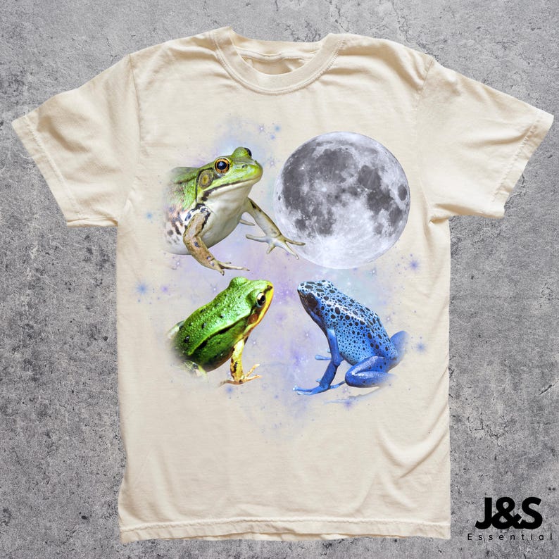 Three Frogs Vintage Graphic T-shirts, Retro Toads Moon Tshirt, Frog ...