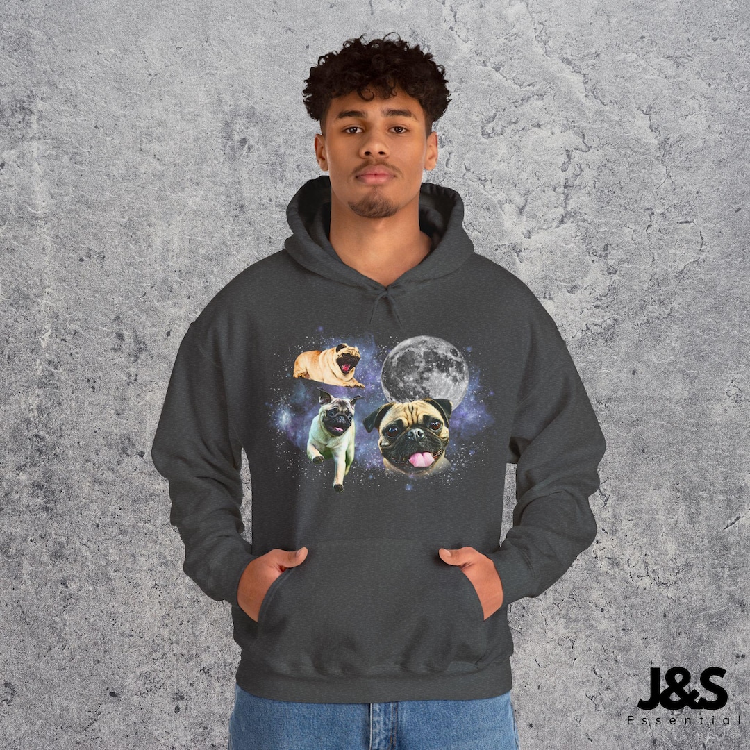 Three Pug Moon Hoodie, Pug Galaxy Sweatshirt, Space Dog Lovers Pullover ...