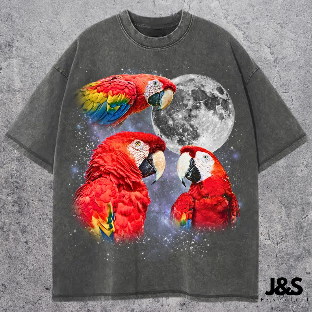Three Scarlet Macaw Moon Shirt, Red Parrot Lover Tee, Tropical Bird ...