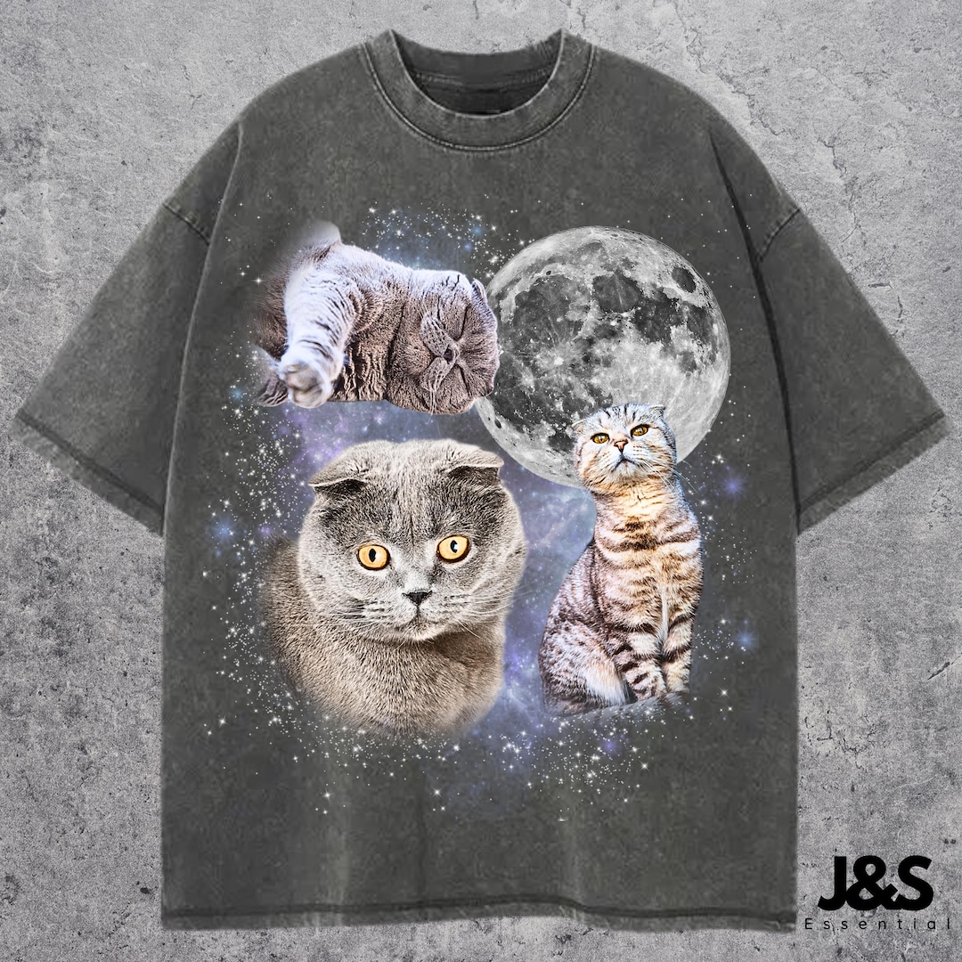 Three Scottish Fold Cat Moon Shirt, Folded Ear Kitty Lover Tee, Vintage ...