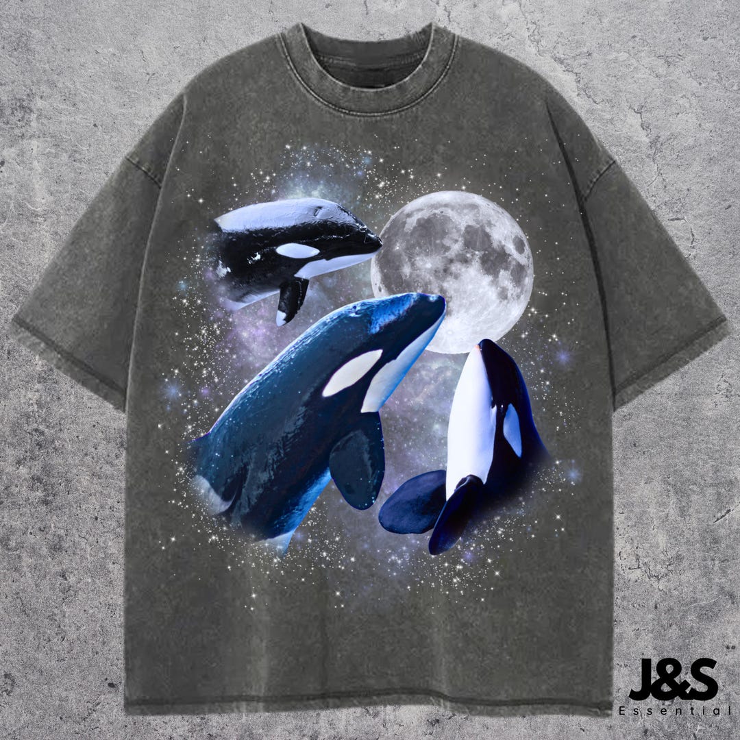 Three Orca Retro Graphic T-shirts, Vintage Orca Moon Tshirt, Orca ...