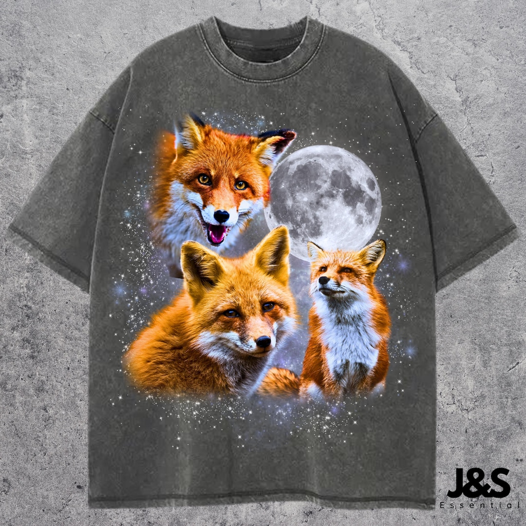 Three Fox Retro Graphic T-shirts, Vintage Fox Moon Tshirt, Fox Lovers ...