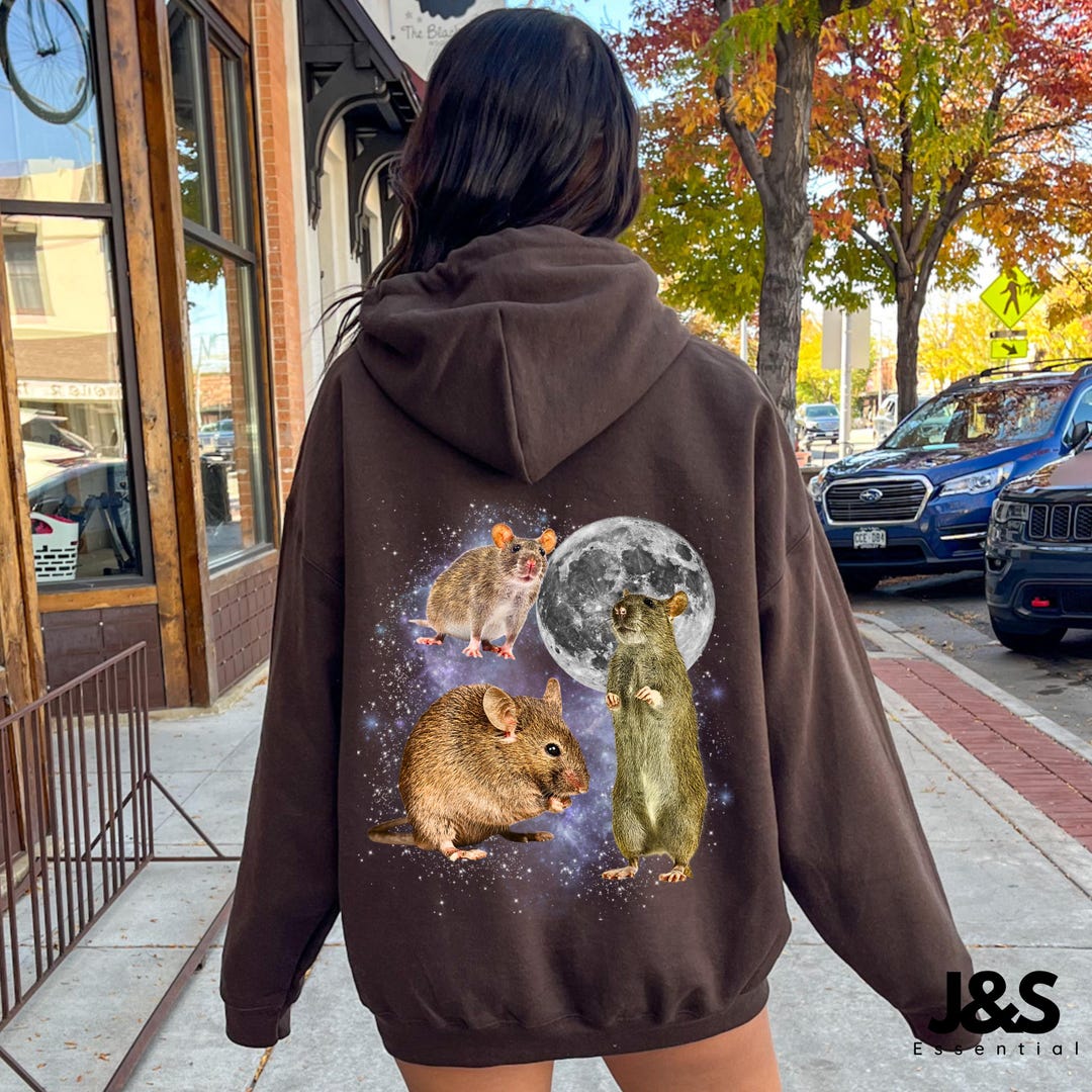 Three Rat Moon Hoodie, Cosmic Rodent Lover Sweatshirt, Cute Space Rat ...
