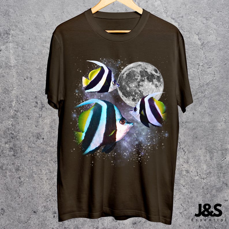 Three Bannerfish Retro Graphic T-shirt, Vintage Fish Moon Tshirt, Ocean ...