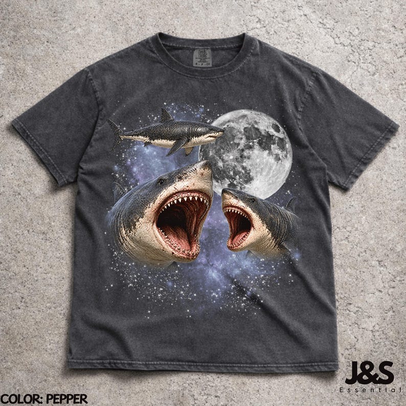 Three Megalodon Moon Shirt, Ancient Shark Tee, Funny Megalodon Galaxy ...