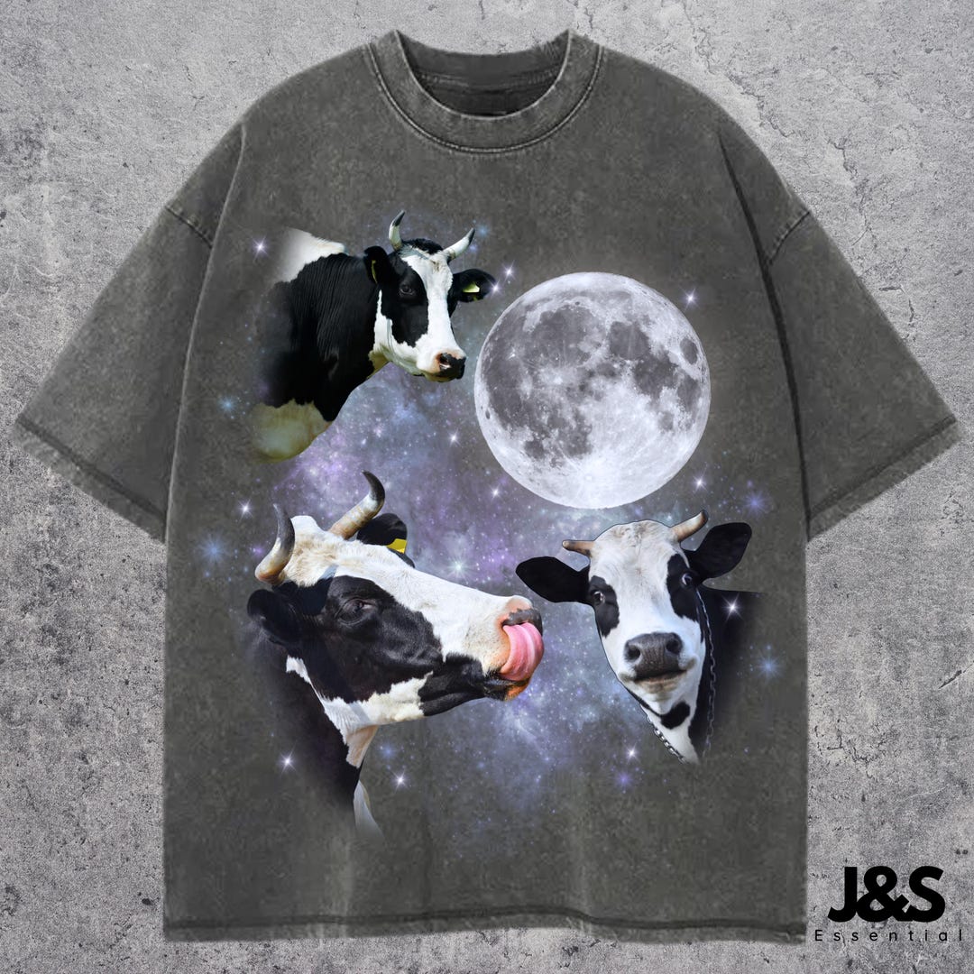 Three Cows Retro Graphic T-shirts, Vintage Dairy Cow Moon Tshirt, Cow ...