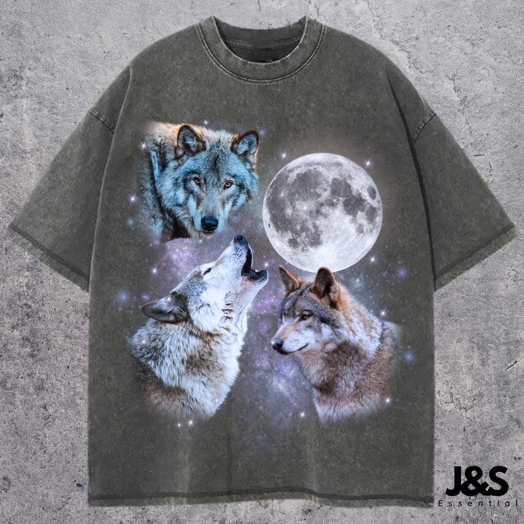 Vintage Wolf 90s Graphic Shirt, Wolf Lovers Retro Moon Tee, 2000s ...