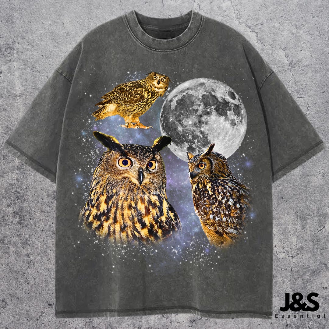 Three Eagle Owl Retro Graphic T-shirts, Vintage Owl Moon Tshirt, Funny ...
