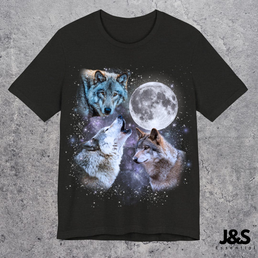 Three Wolves Retro Graphic T-shirts, Vintage Wolves Moon Tshirt, Wolves ...