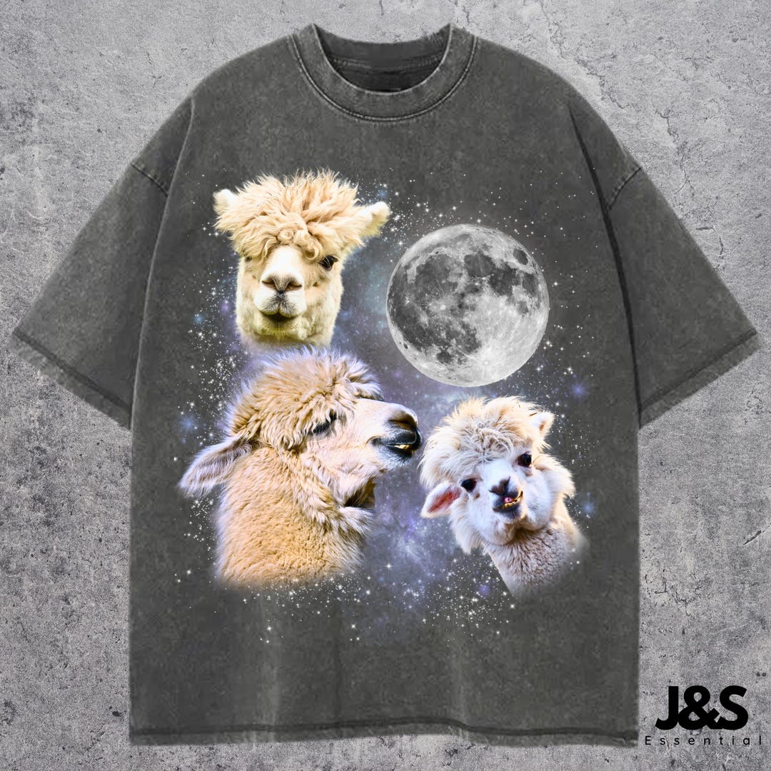Three Alpaca Retro Graphic T-shirts, Vintage Alpaca Moon Tshirt, Alpaca ...