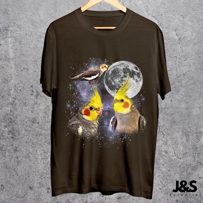 Three Cockatiel Retro Graphic T-shirts, Funny Bird Moon Tee, Parrot ...