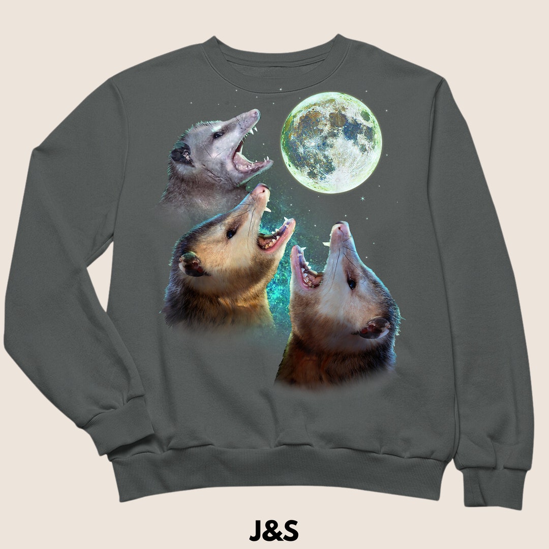 Three Possums Howling at Moon Vinatge Sweatshirt, Retro Opossum Lover ...
