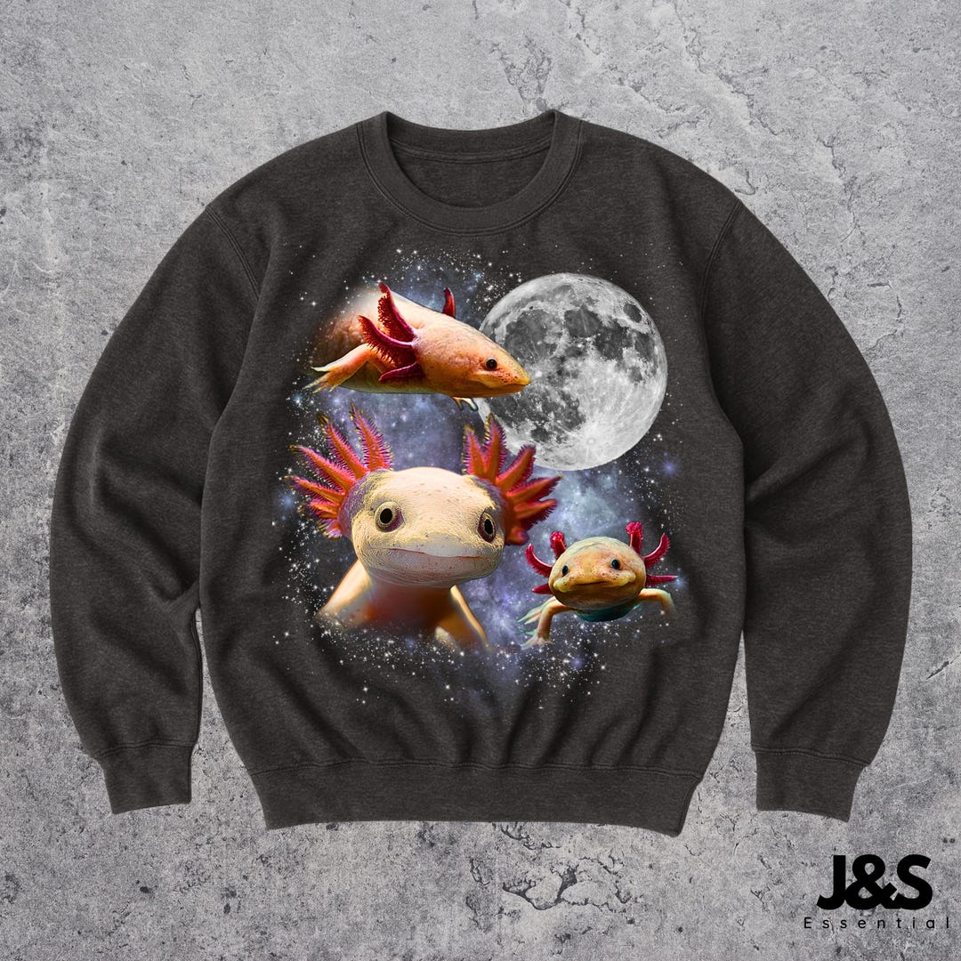 Three Axolotl Moon Sweatshirt, Galaxy Salamander Pullover, Space ...