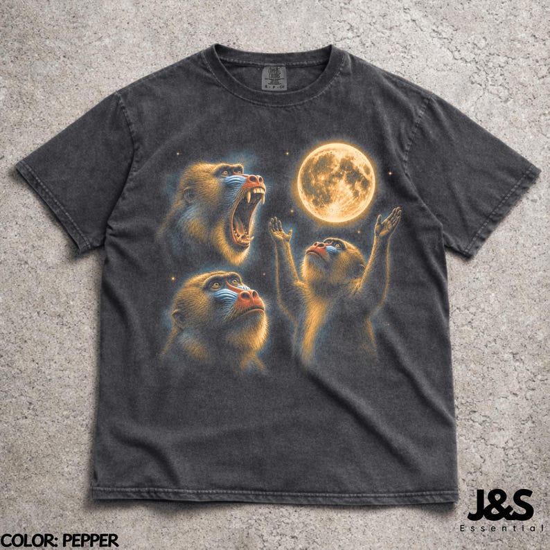 Three Mandrill Moon Vintage 90s Graphic T-shirt, Retro Silly Monkey ...