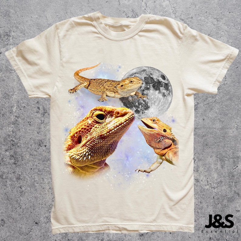 Camiseta con tres dragones barbudos y luna, camiseta divertida con ...